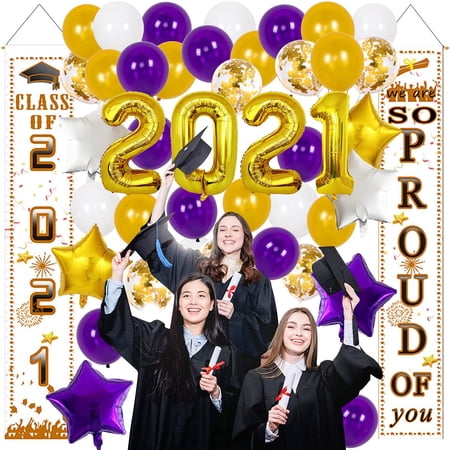 Graduation Decorations 2021 Purple Gold Graduation Party Supplies 2021 ...