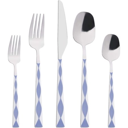 Blue Silverware Set, HOFTEN 20 Piece Stainless Steel Color Handle ...