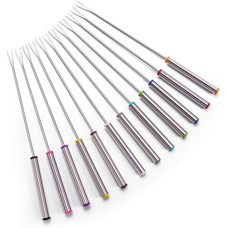Set of 12 Color-Coding Stainless Steel Fondue Forks - Heat Resistant ...
