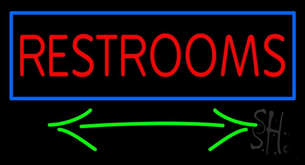 Red Restrooms With Blue Border LED Neon Sign 20 x 37 - inches, Clear ...