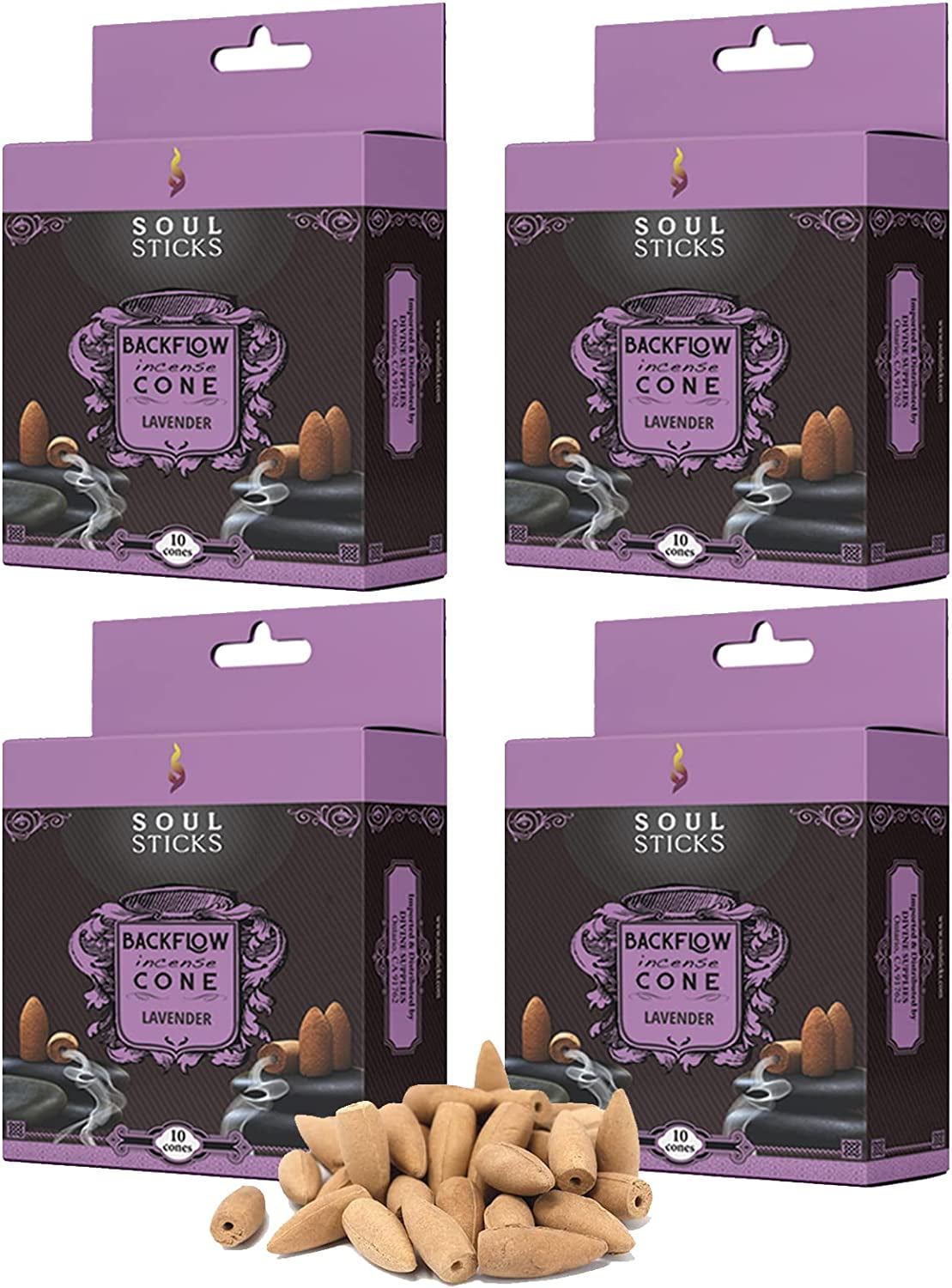 Soul Sticks 4 Packs Lavender Backflow Incense Cones 40 pcs Back Flow ...