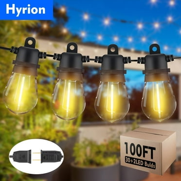 100FT Solar Outdoor String Lights With Waterproof Shatterproof E12 Filament S14 LED Bulbs For ...