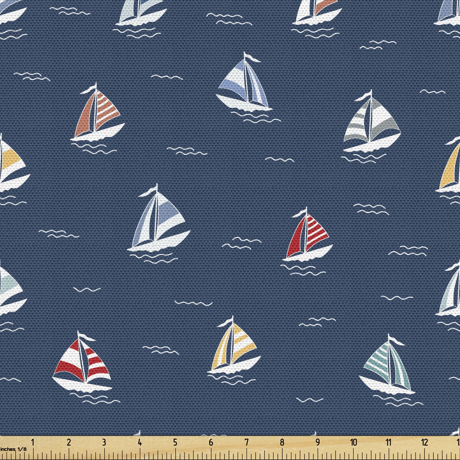 Maritime Fabric by the Yard Upholstery, Minimal Colorful Sailboats ...