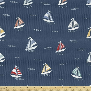 Nautical Fabric by the Yard, Marine Ocean Shell Starfish Oyster Mollusk ...