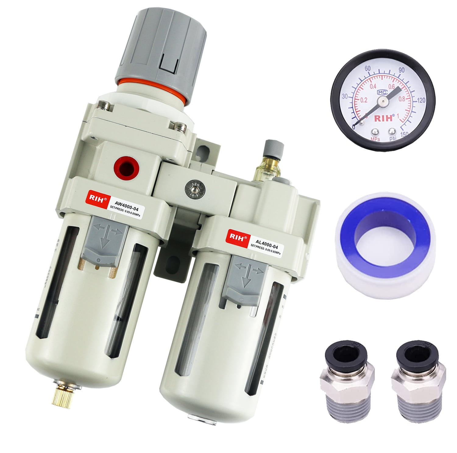 RIH Pneumatics 1/2" NPT Compressed Air Filter Regulator Lubricator ...