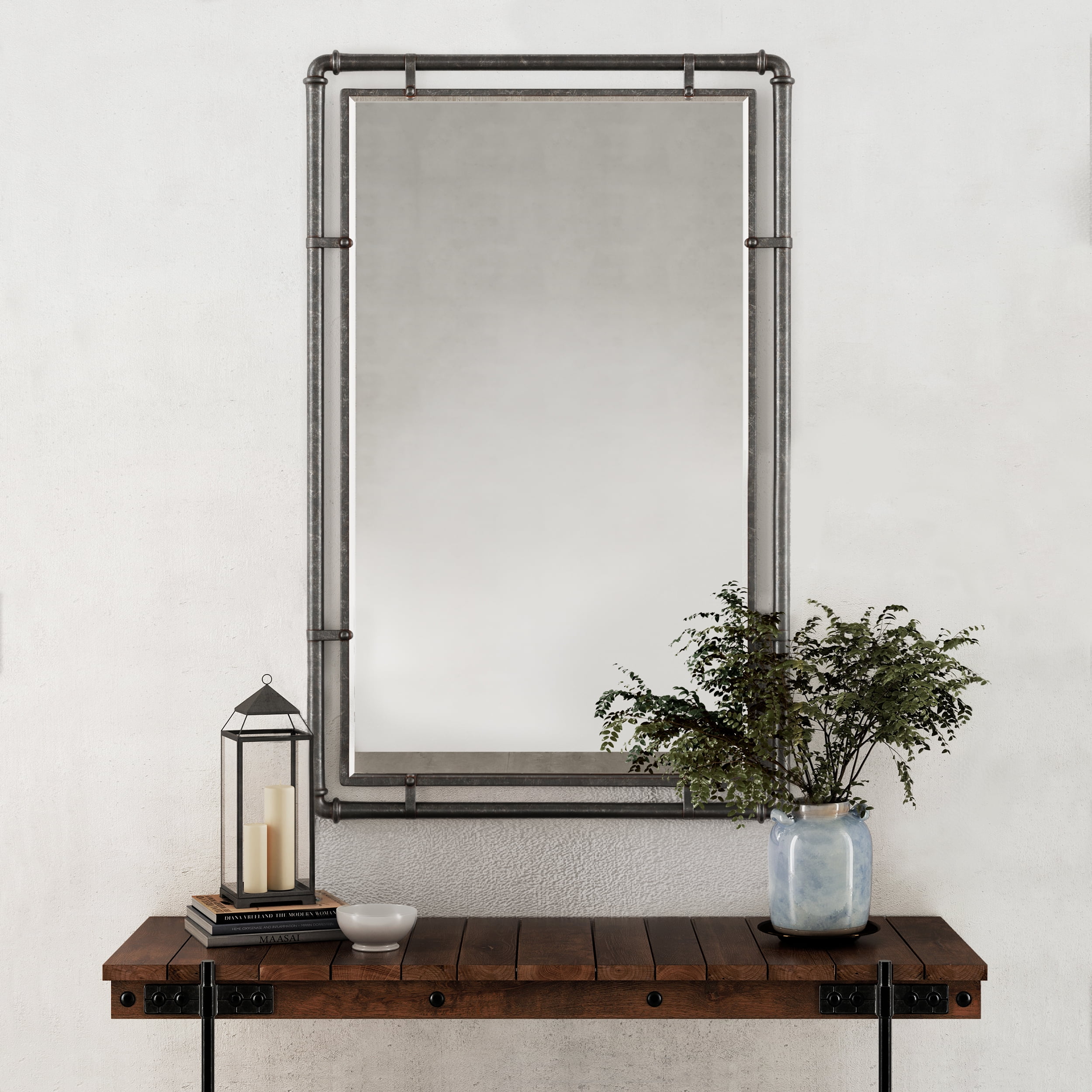 Morse Industrial Metal Wall Mirror - 38" Gray - Walmart.com