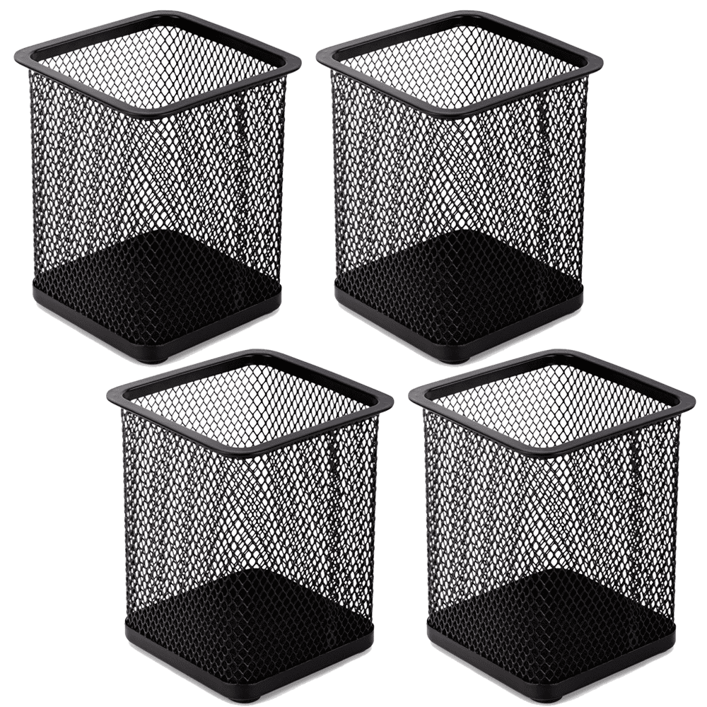 4 Pack Metal Pen Holder Mesh Pencil Holder Desk Organizer Mesh Round ...