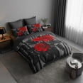 Grey Stripe Comforter Black Red Roses Bedding Set Queen Size for Women ...