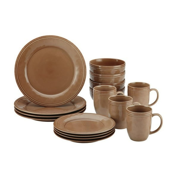 Rachael Ray 16-Piece Cucina Stoneware/Ceramic Dinnerware Set, Mushroom ...