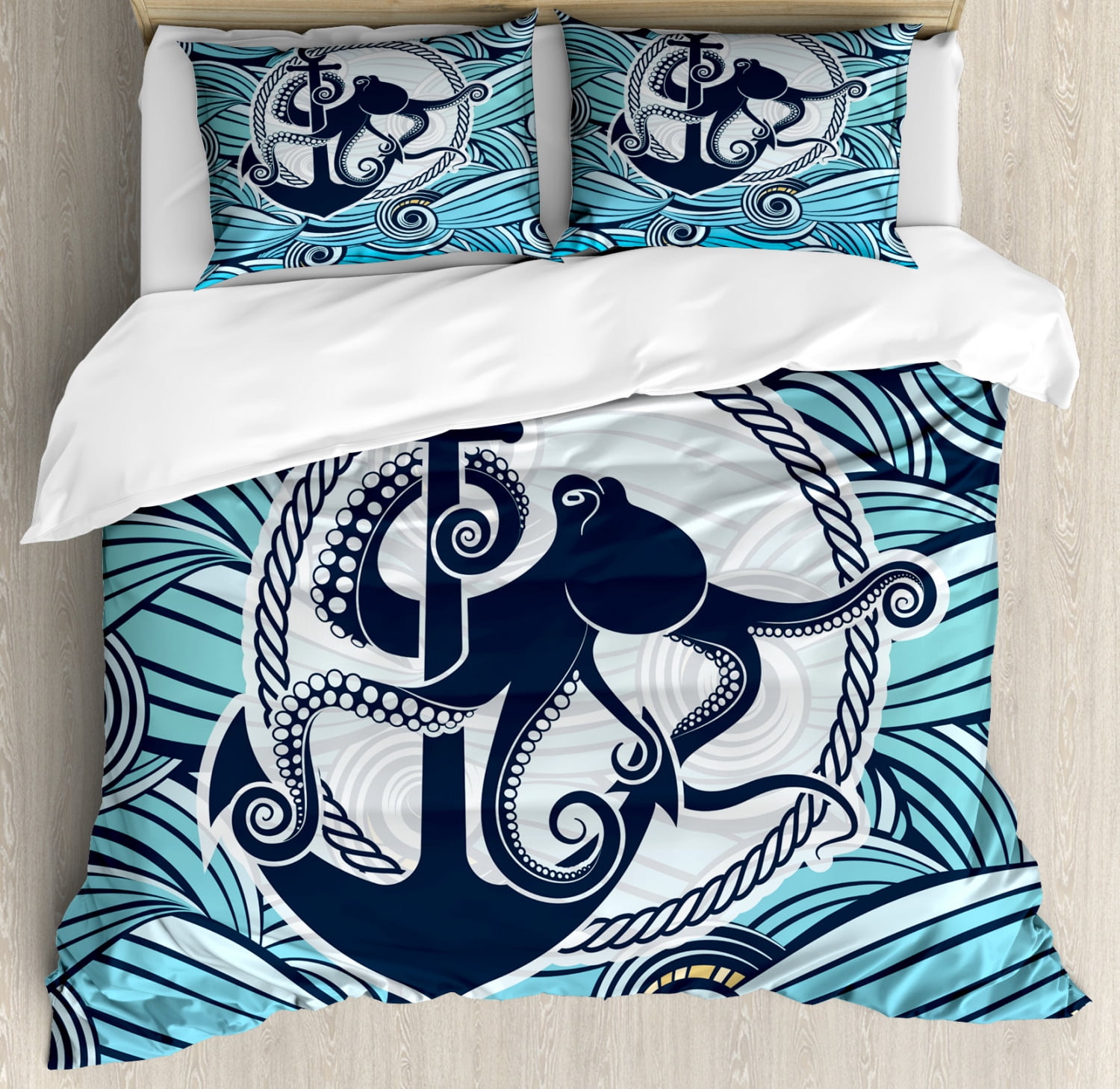 Octopus Queen Size Duvet Cover Set, Symbol of Octopus Against the ...