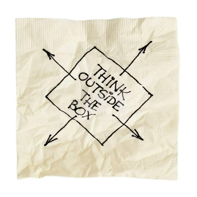 Think Outside The Box Black Pen Drawing On An Isolated Cocktail Napkin ...