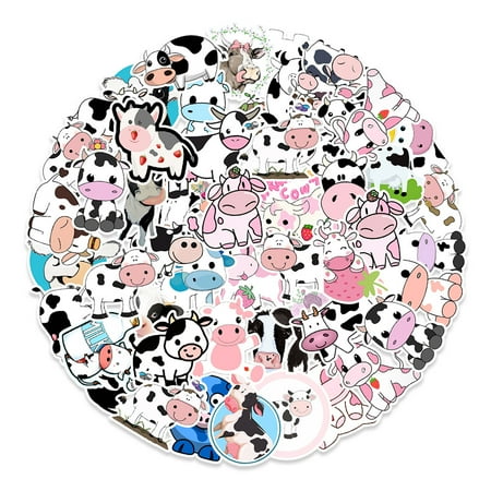 Lepai 50 Pcs Cow Stickers Pack, Vinyl Waterproof Cute Cartoon Animal ...