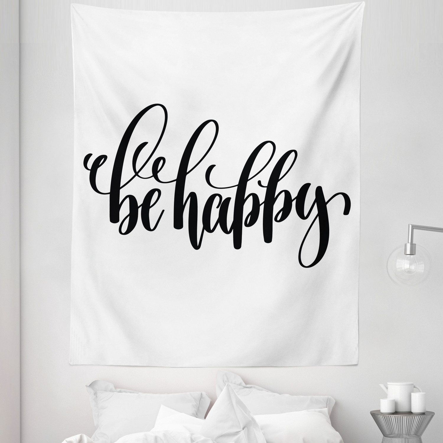 Be Happy Tapestry, Hand-written Style Lettering Calligraphic ...