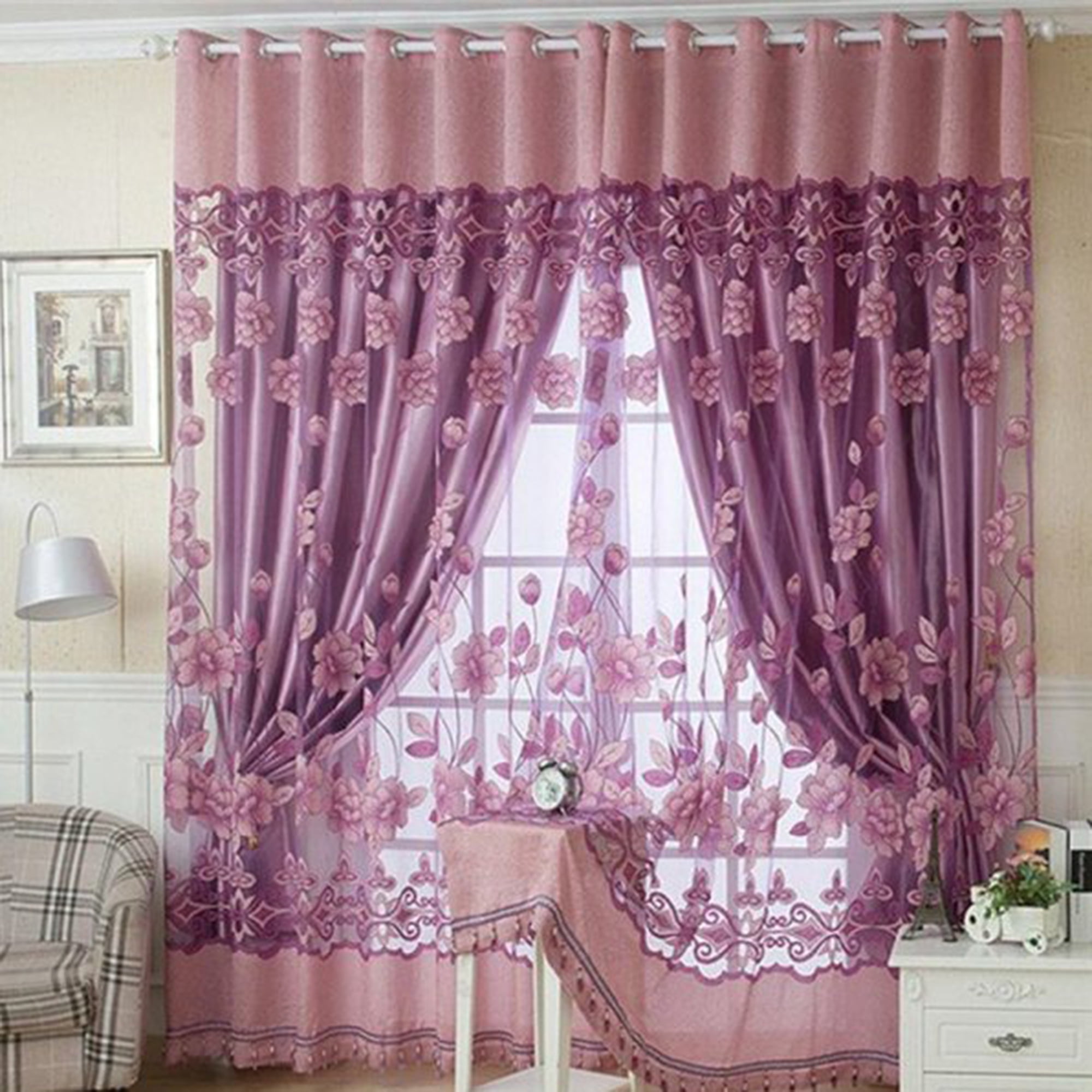 FUTATA Luxury Window Curtains Embroidered Sheer Voile Tulle Curtains ...