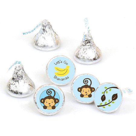 Blue Monkey Boy EAYY EAYY or Birthday Party Round Candy Sticker Favors ...