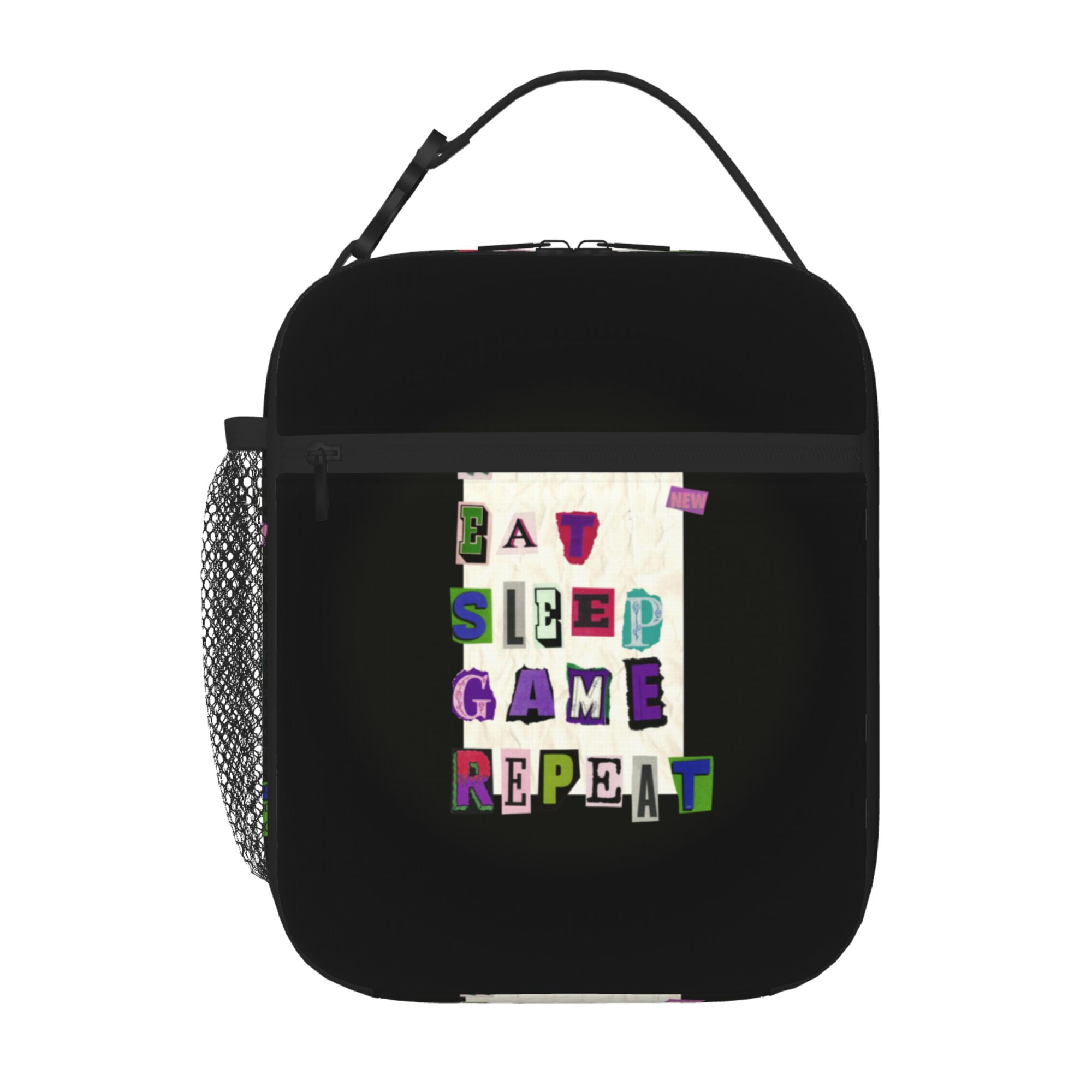 TEQUAN Portable Lunch Bag, Vintage Eat Sleep Game Repeat Collage ...