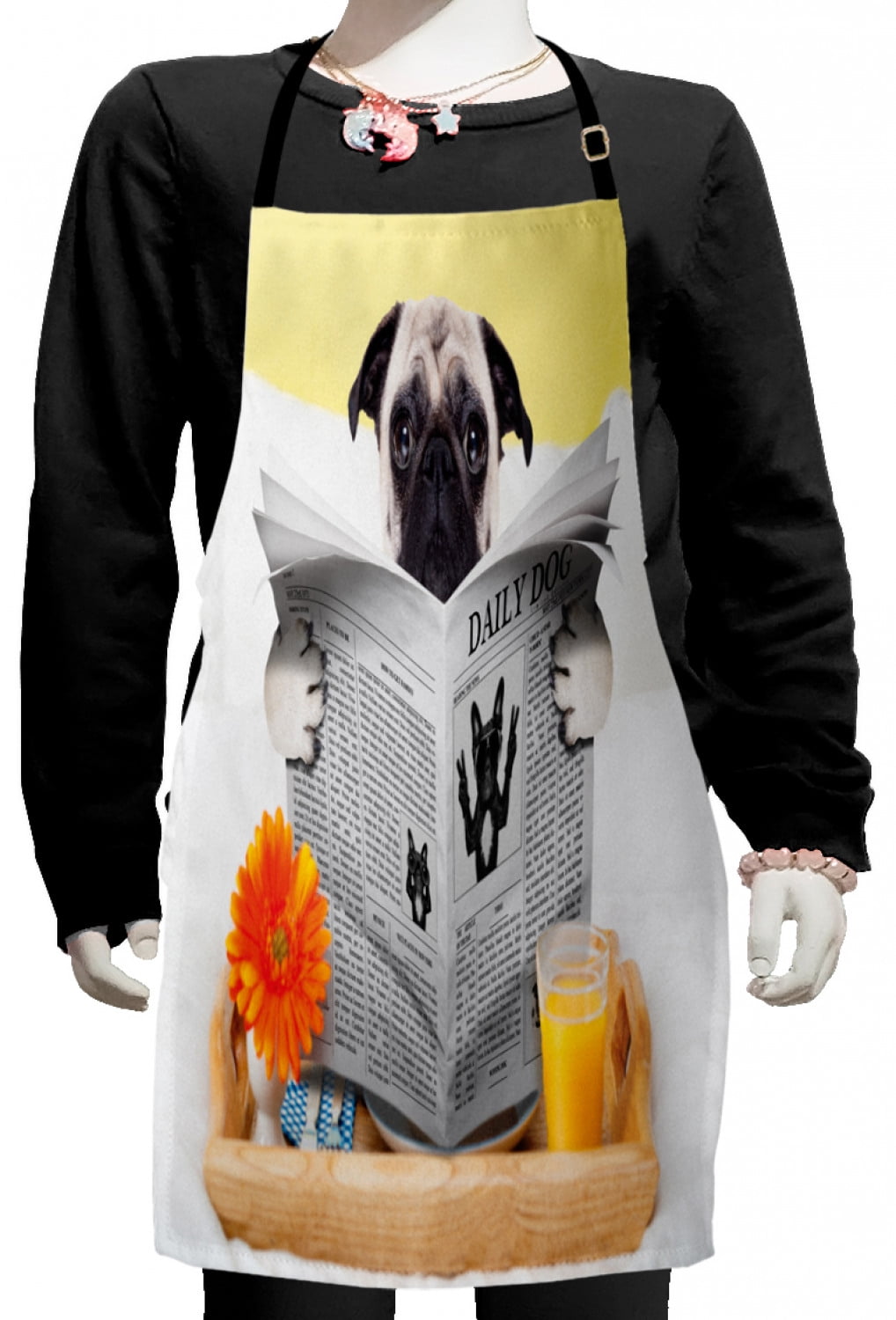 Pug Kids Apron, Pug Reading Daily Dog Breakfast in Bed Sunday Family ...