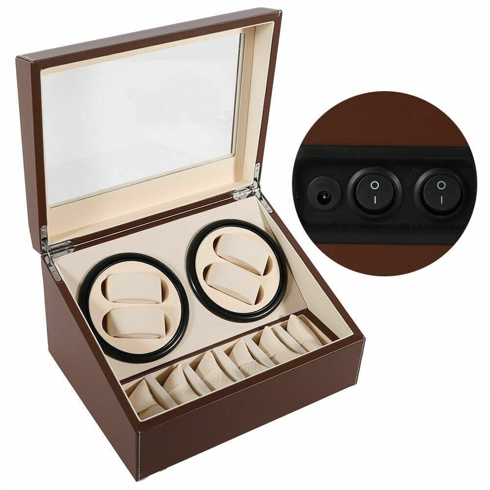 Wooden 4+6 Automatic Rotation Watch Winder Storage Box Display Case ...