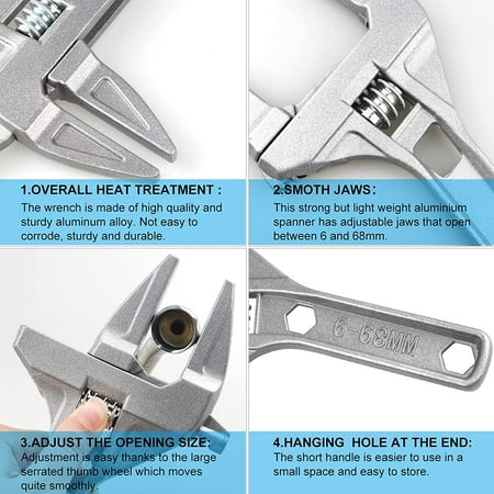 Adjustable Spanner Wrench 6-68mm Open-End Wide Jaw Spanners Wrenches ...