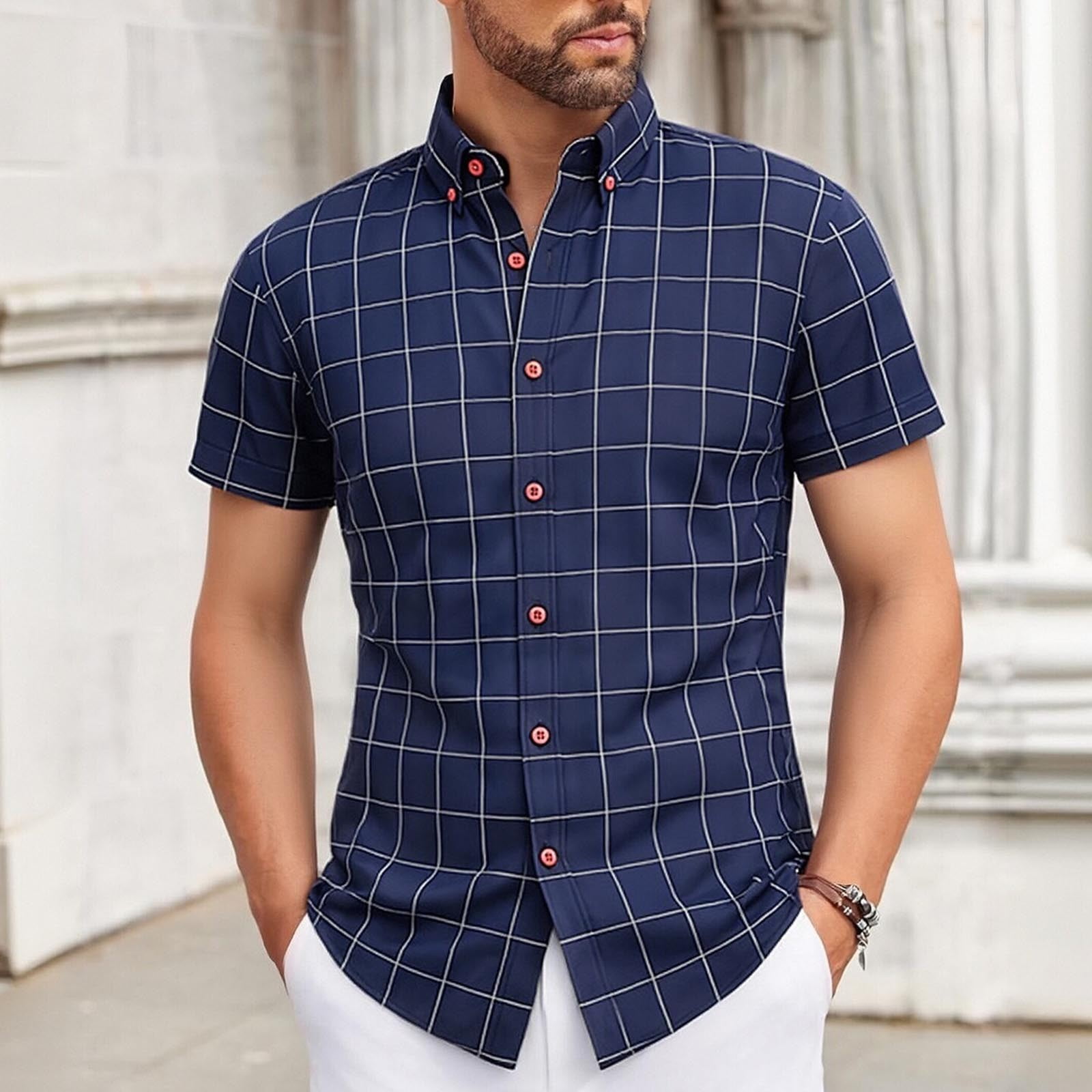 Click here for Yaoyar Short Sleeve Button Down Men Plaid Printed... prices
