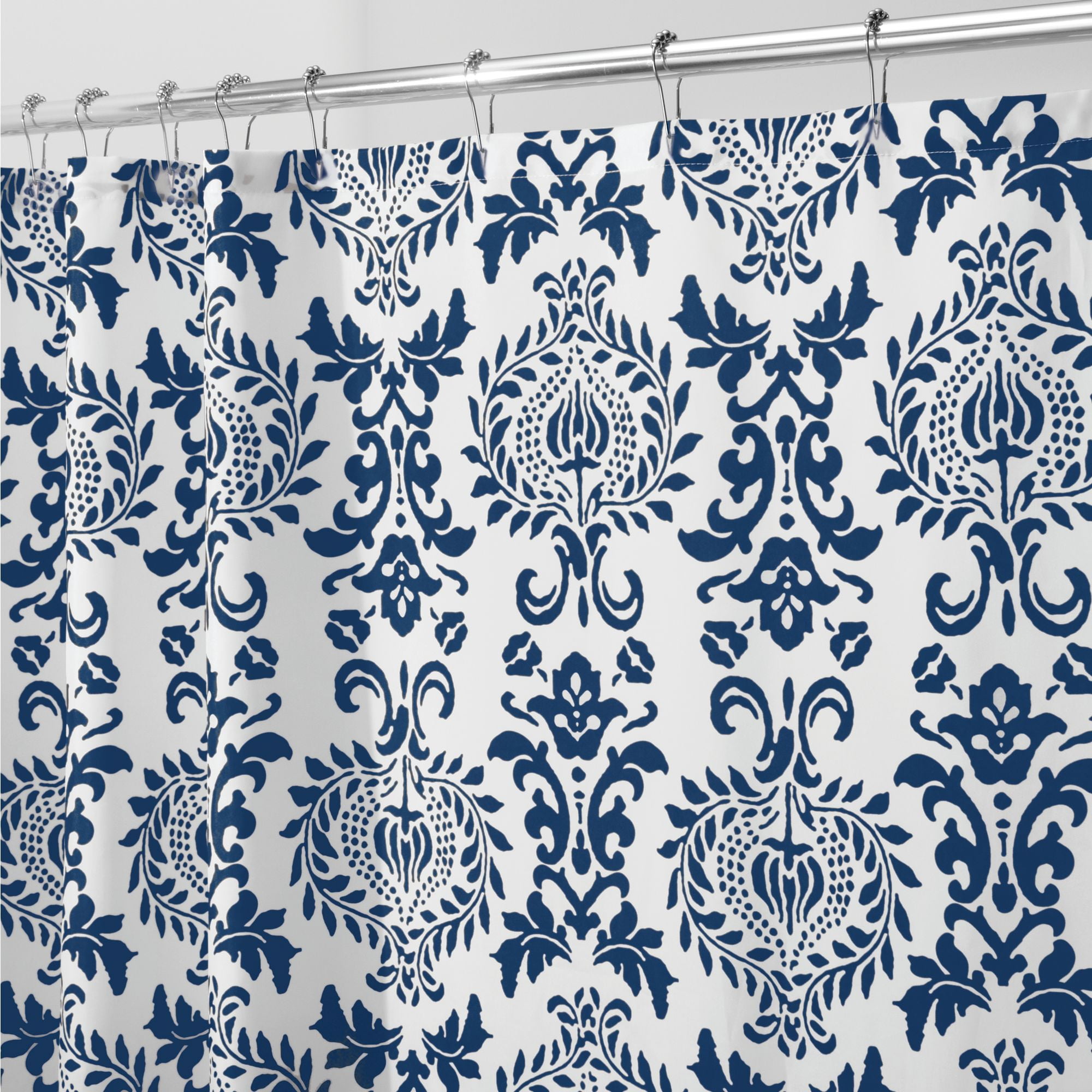 InterDesign Damask Fabric Shower Curtain, Standard 72" x 72", Navy Blue ...