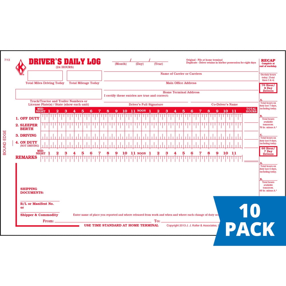 Driver Daily Log Book 10-pk. w/ Detailed DVIR & Daily Recap - 2-Ply ...