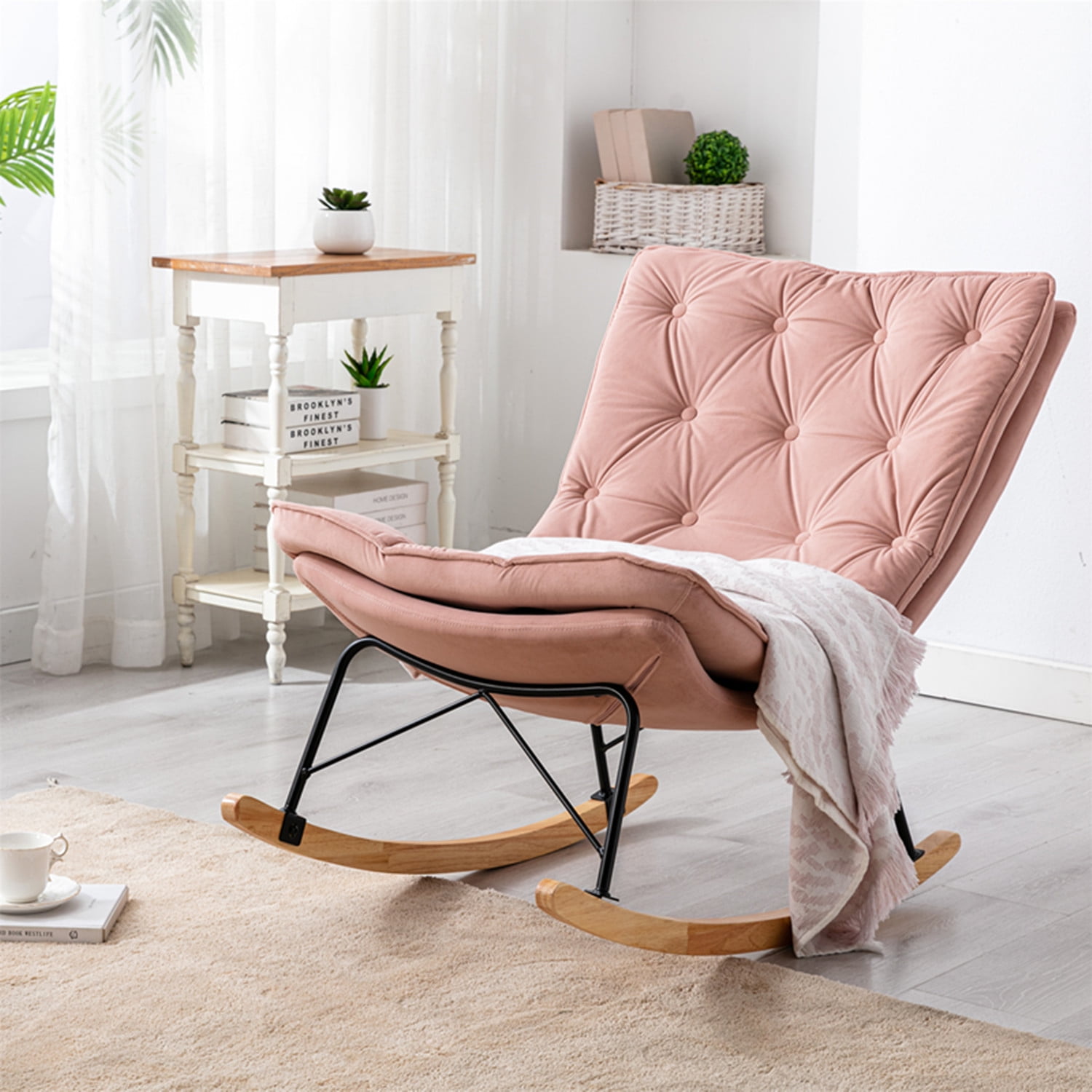 Modern Rocking Chair, Velvet Tufted Upholstered Armless Rocking Chair ...