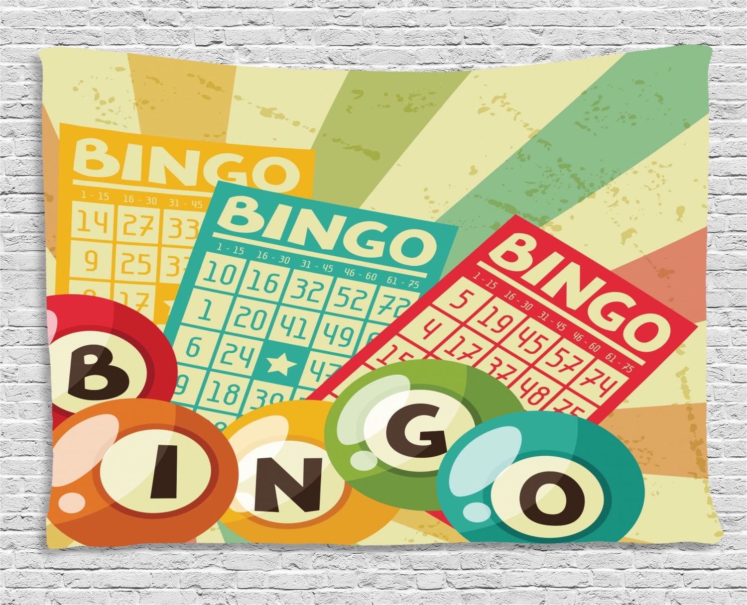 Vintage Decor Tapestry, Bingo Game with Ball and Cards Pop Art Stylized ...