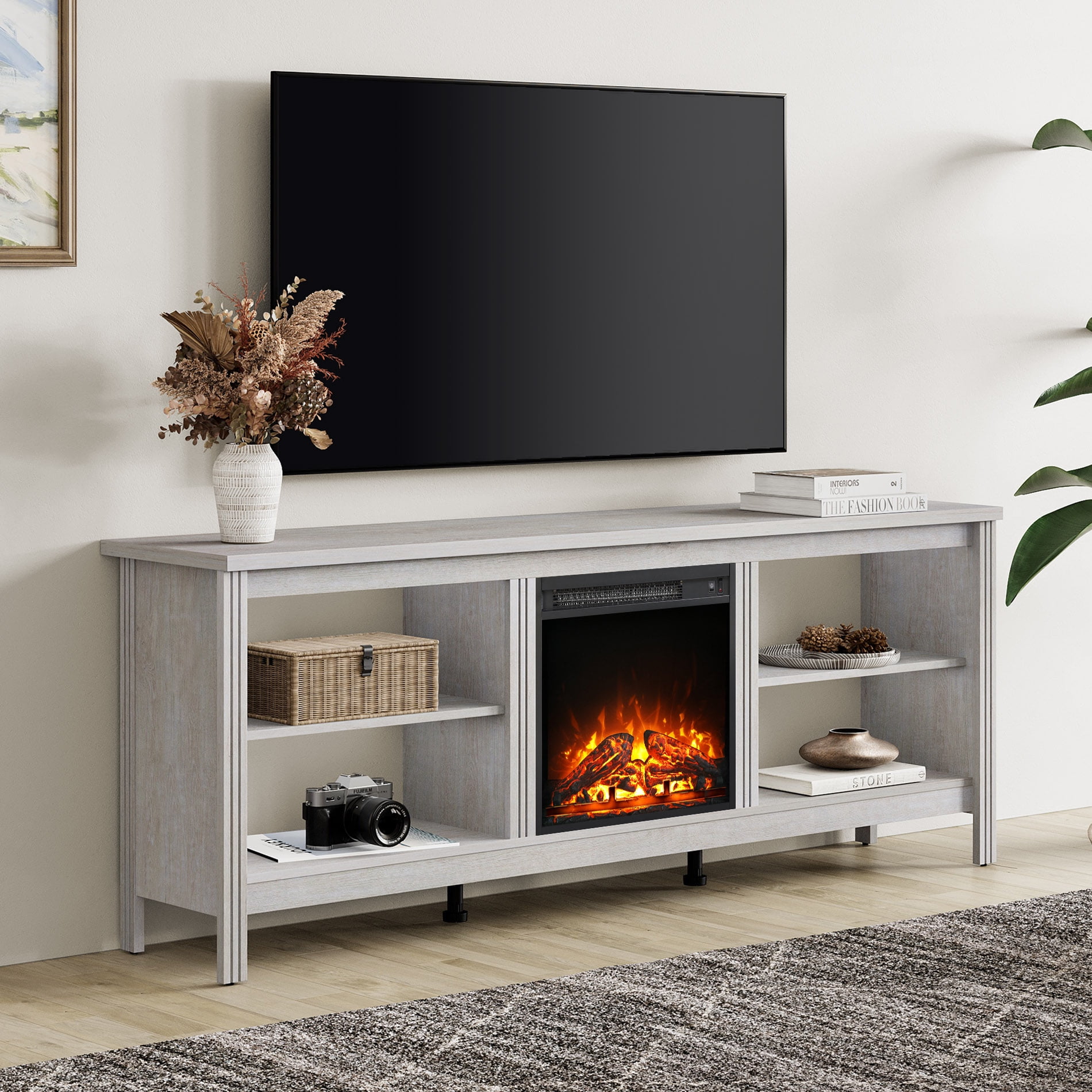 WAMPAT Fireplace TV Stand, 75 Inch TV Entertainment Center, Farmhouse ...