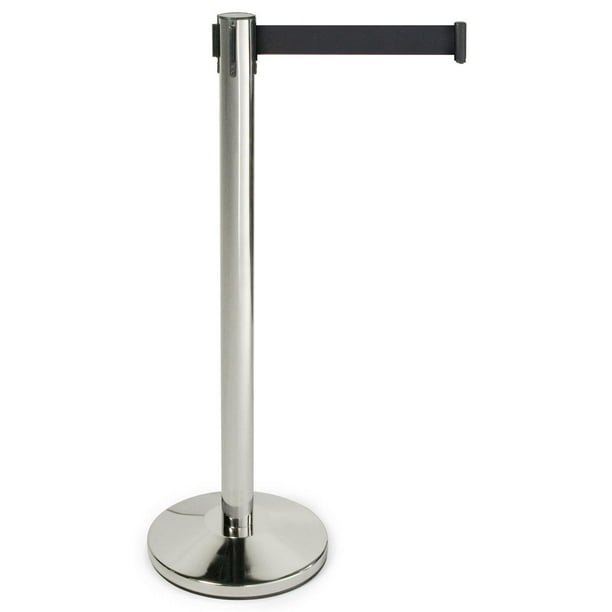 Set of 2, Retractable Stanchions with Black Nylon Belt, Built-in 4-way ...