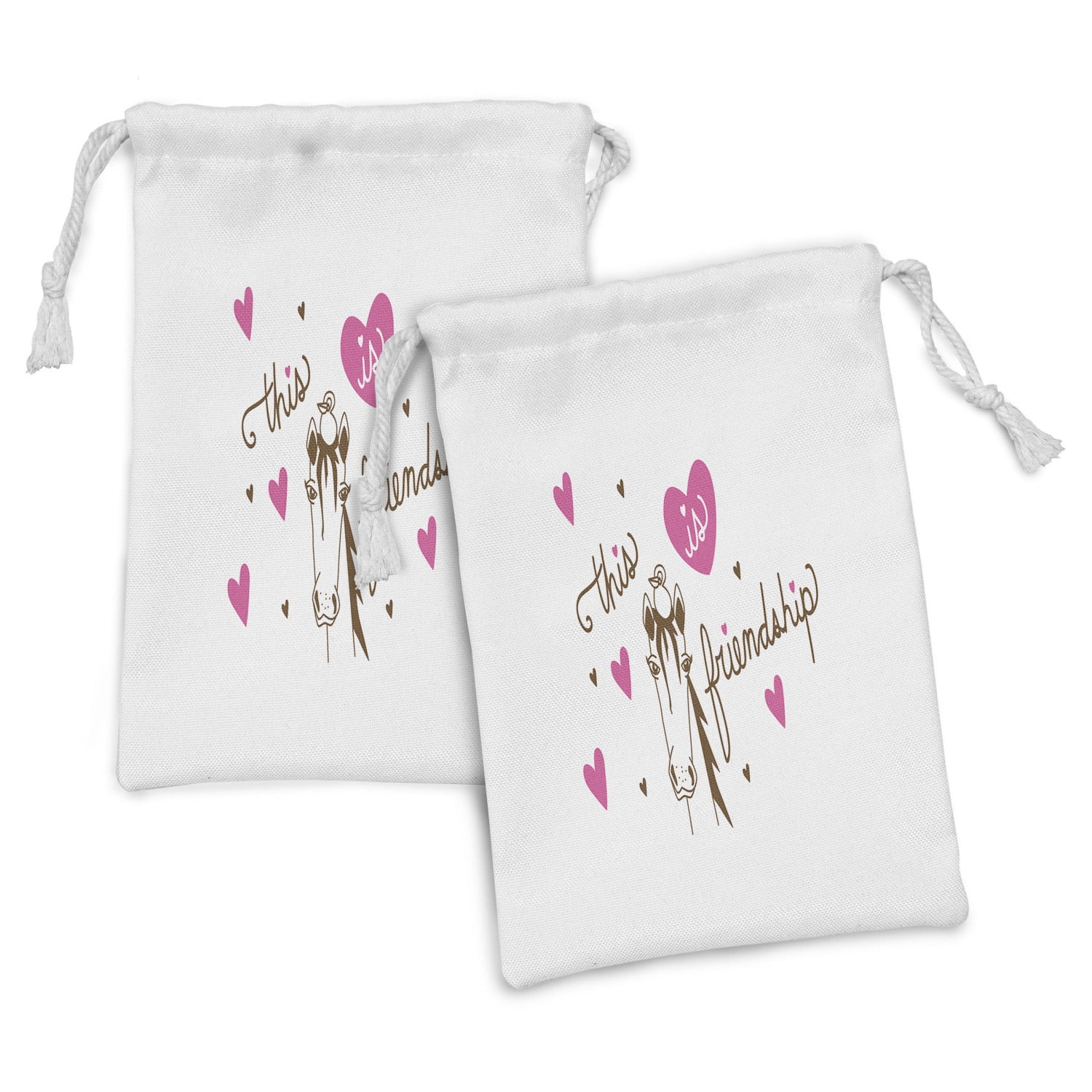 Pony Fabric Pouch Set of 2, Cursive Lettering of This is Friendship ...
