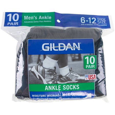 Gildan Men's Cushioned-Sole Black Ankle Socks 10-Pack – BrickSeek