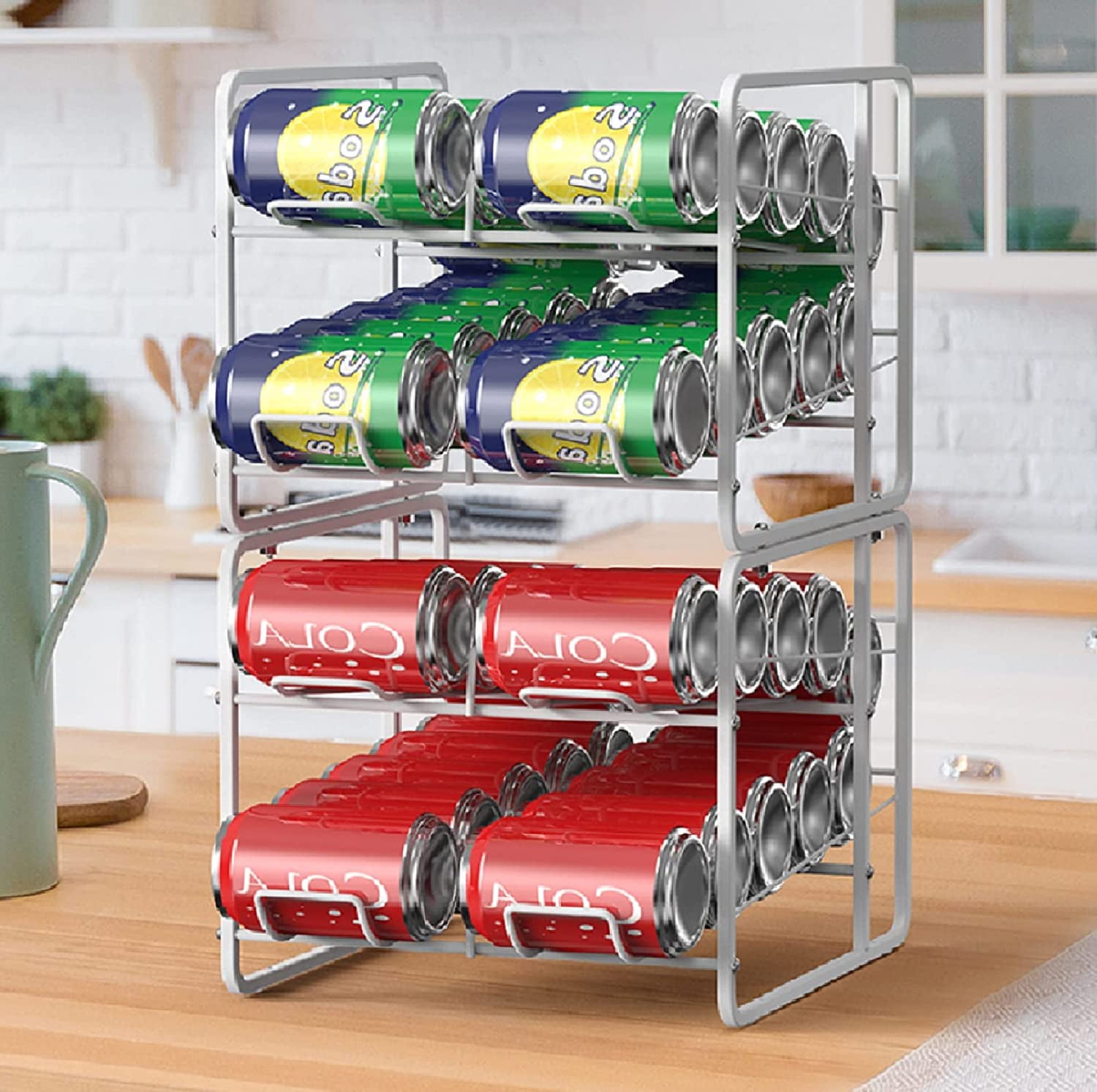 White Can Organizer Rack Stackable Dispenser, 20 Standard 12oz Cans, 2 ...