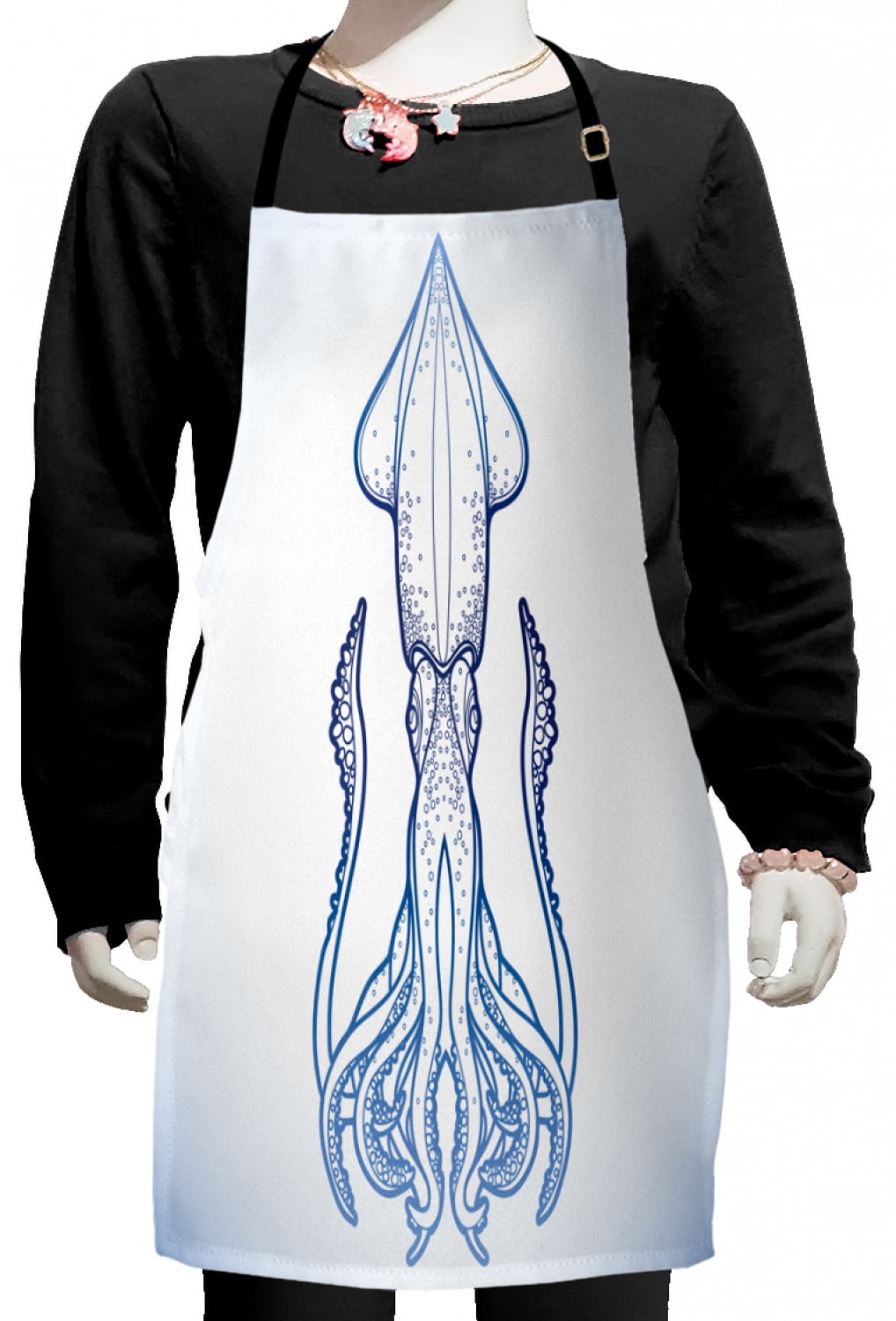 Kraken Kids Apron, Squid in Classic Line Art Styled Graphic Nautical ...