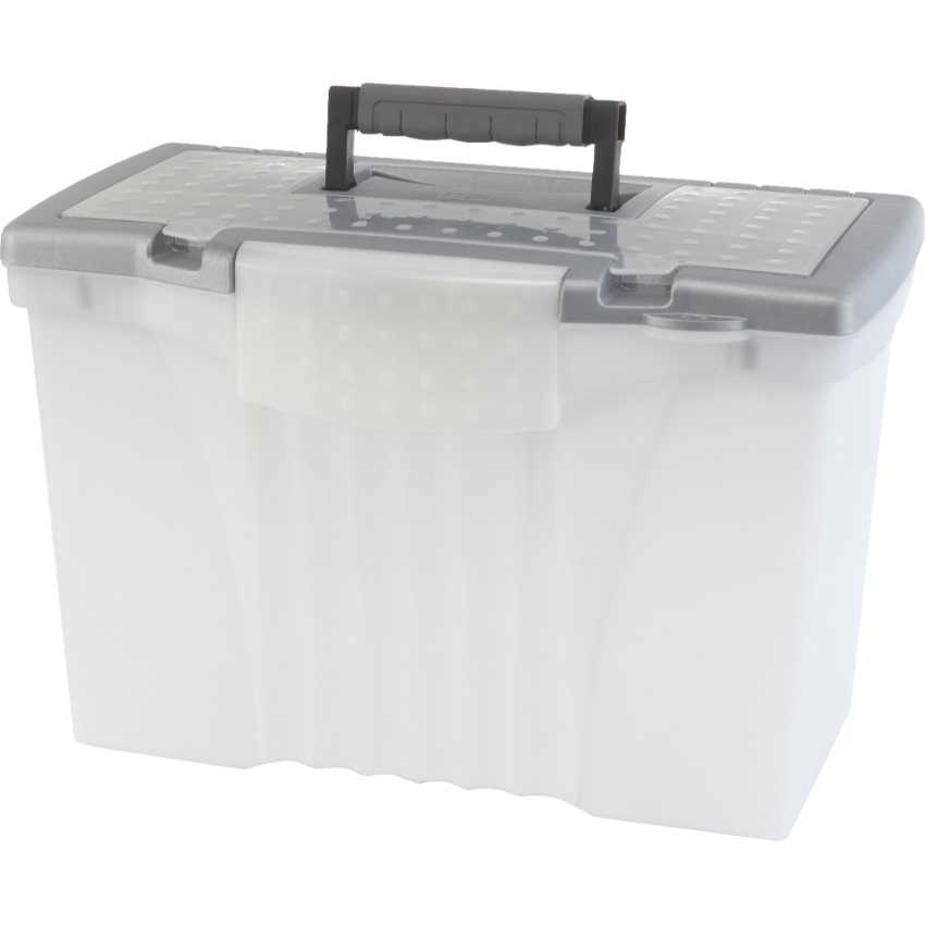 Storex Portable File Box with Organizer Lid, Legal/Letter, Clear/Silver ...
