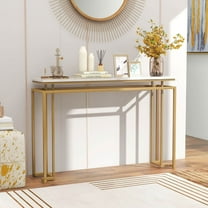 "Tribesigns Golden 42.5"" Console Table, Modern White Faux Marble ...