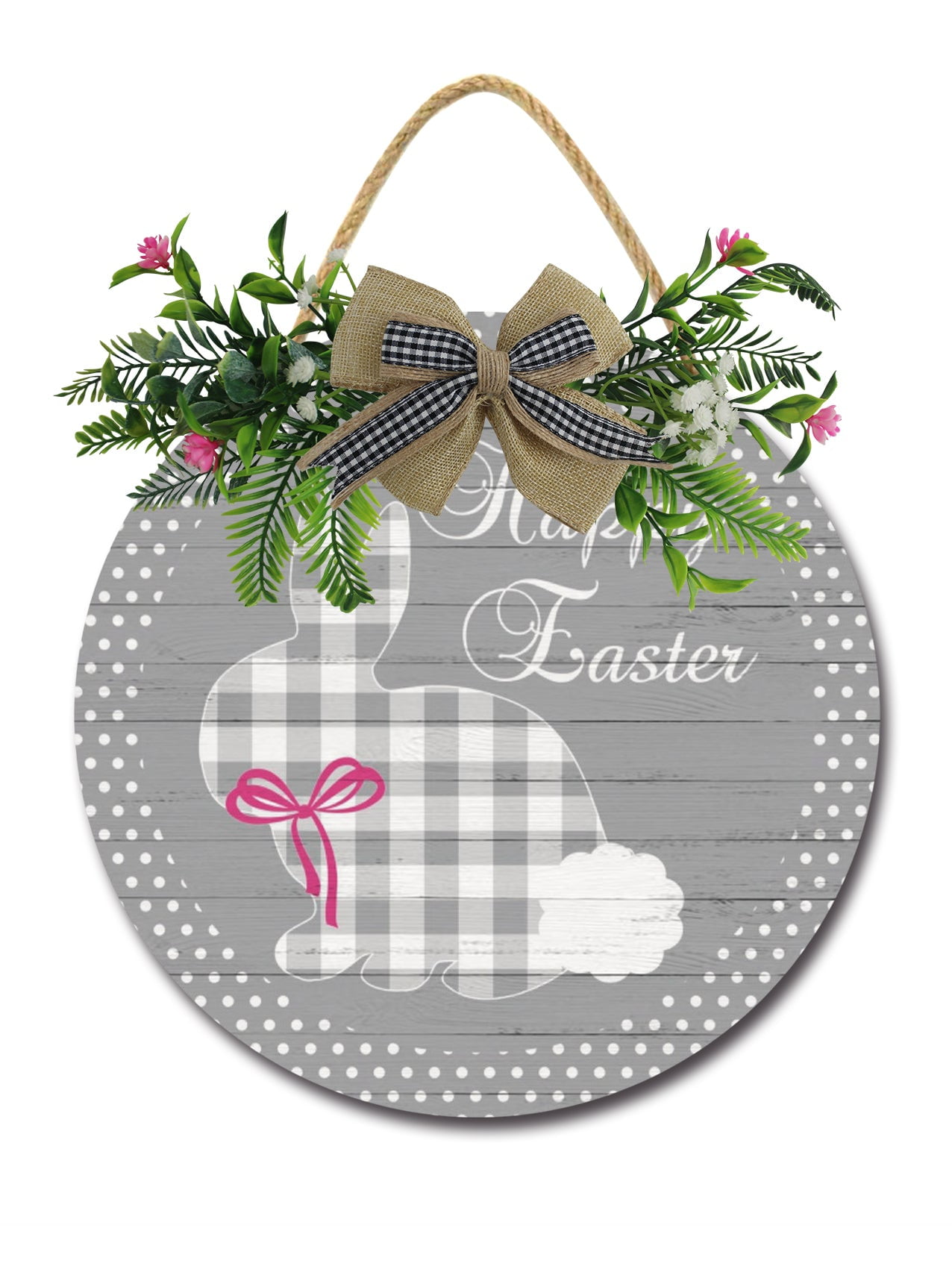 Eveokoki Happy Easter Bunny Sign Front Door Porch Decorations, Round ...