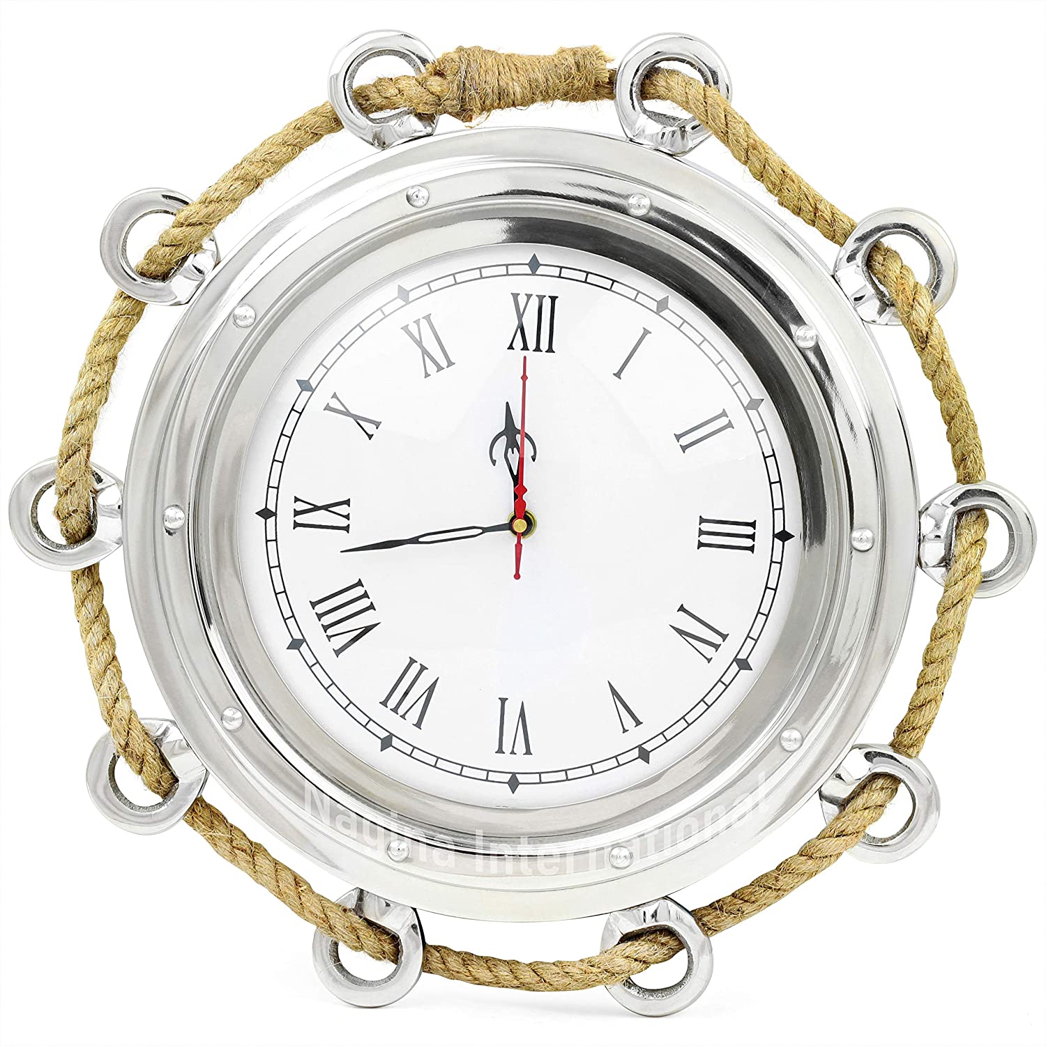 Aluminum Porthole Jalebi Rope Clock (Nickel Polished) - (12 Inches ...