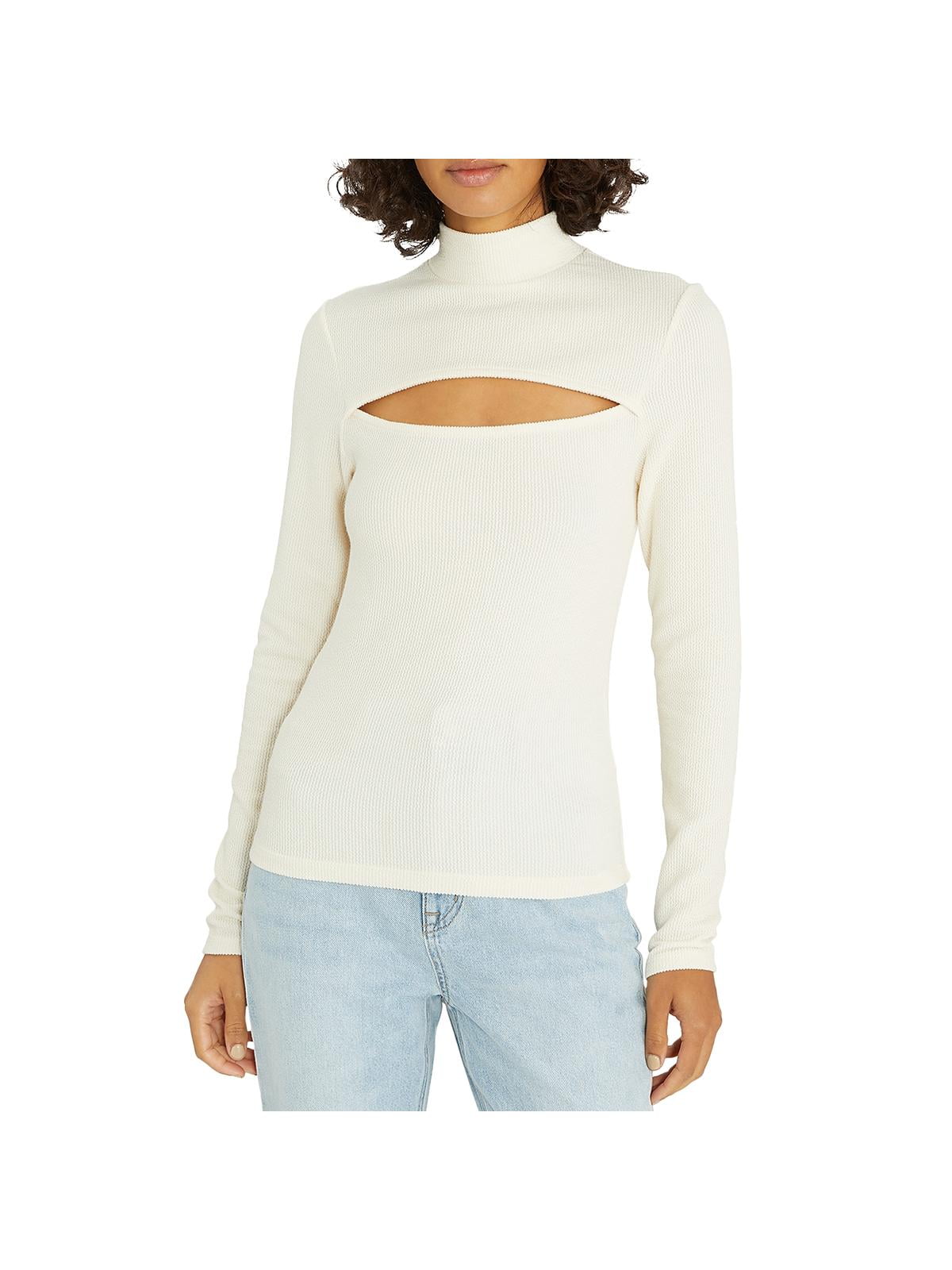 Sanctuary Womens Cut It Out Mock Neck Ribbed Pullover Top - Walmart.com