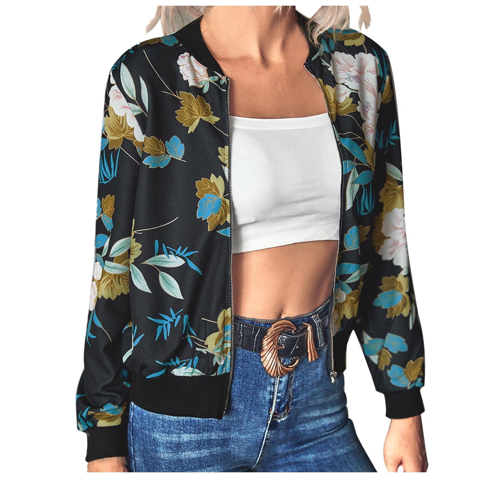 Click here for Iroinid Womens Bomber Jacket Long Sleeve Print Rou... prices