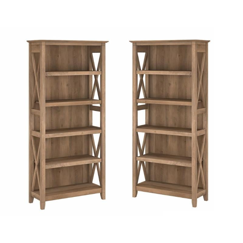 Home Square 5 Shelf Wood Bookcase Set in Reclaimed Pine (Set of 2 ...