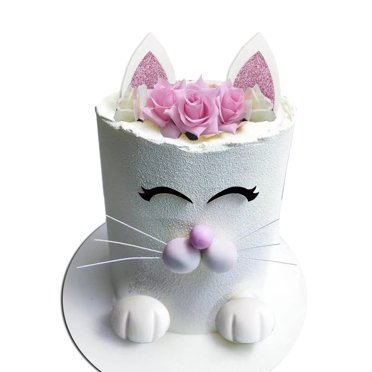 Cute Purrfect Cat Pink and Teal Polka Dots Kitty Happy Birthday Edible ...