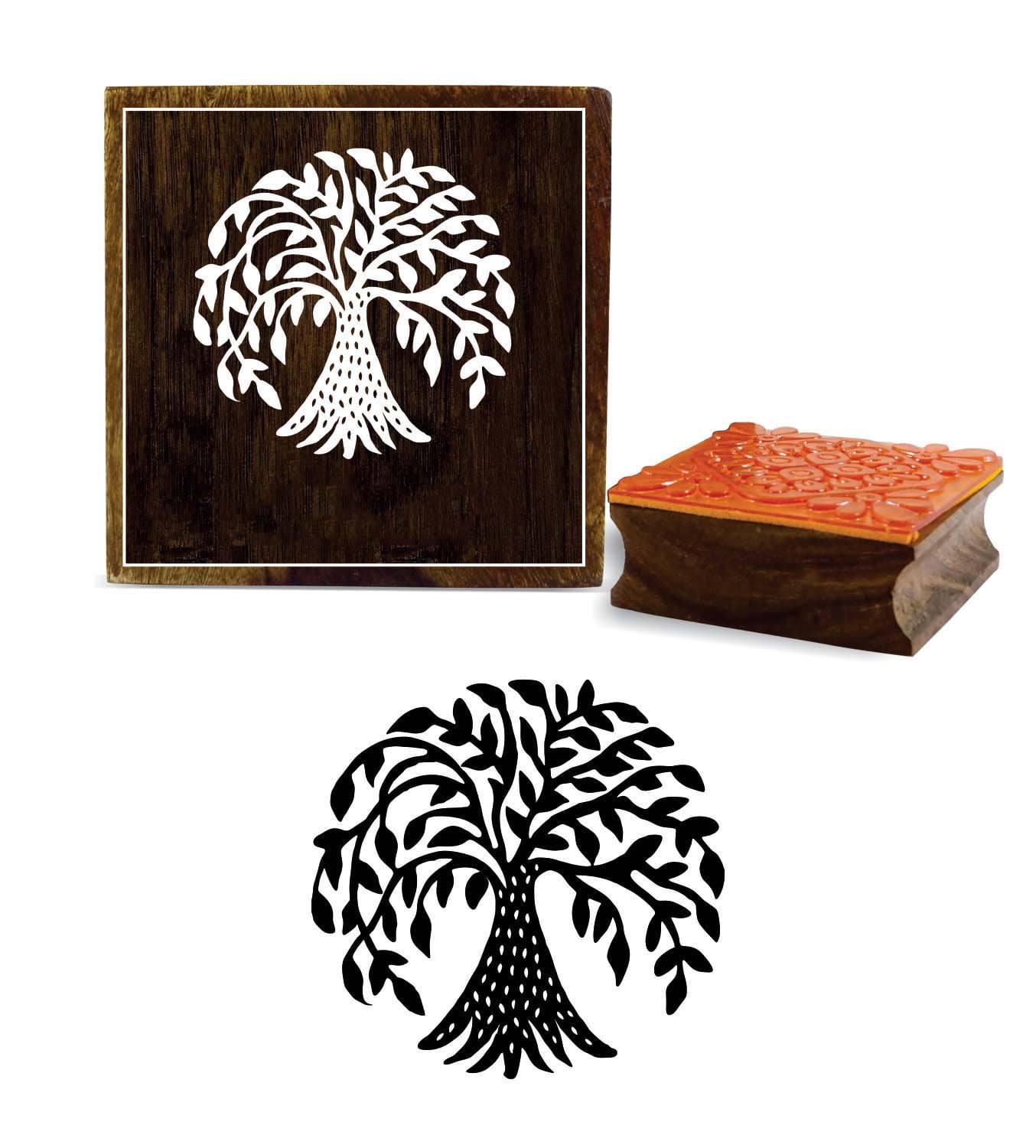 Printtoo Tree Design Brown Square Wooden Rubber Stamp Scarp-Booking ...