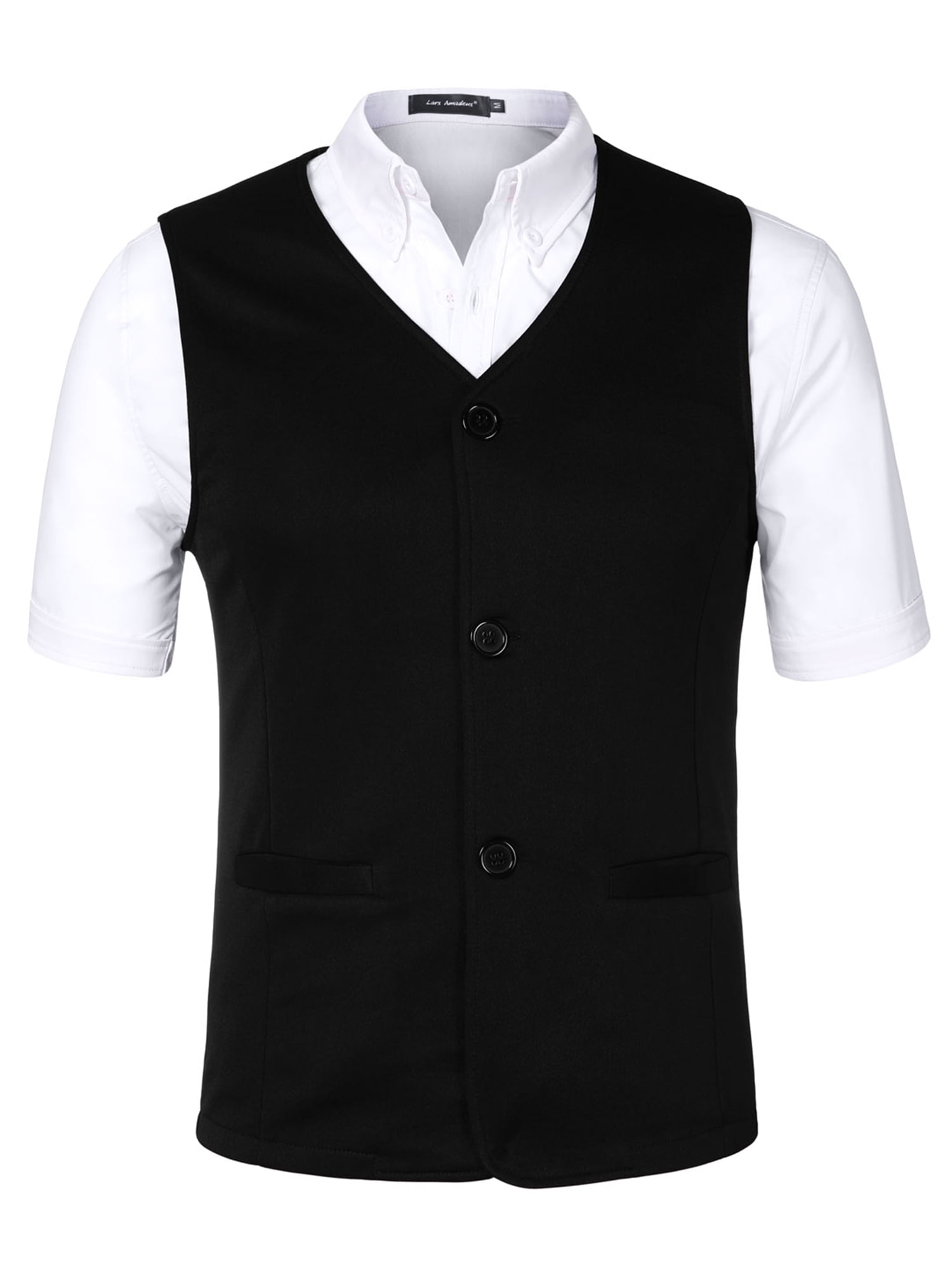 Lars Amadeus Men's V Neck Sleeveless Two Pockets Button Down Vests ...
