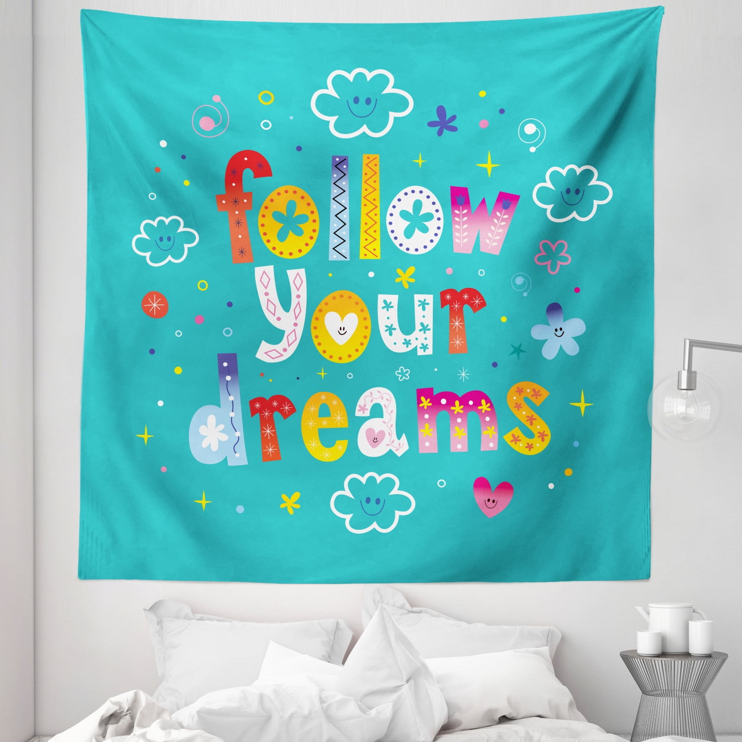 Dream Tapestry, Slogan with Colorful Typography and Funny Cloud ...