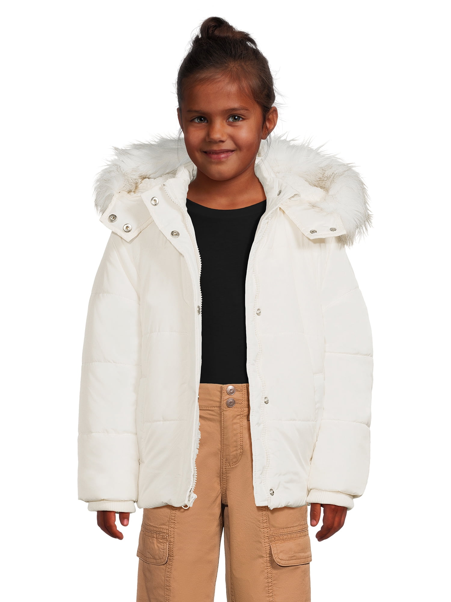 BHip Girls Faux Fur Lined Hooded Winter Puffer Coat, Sizes 4-16 ...