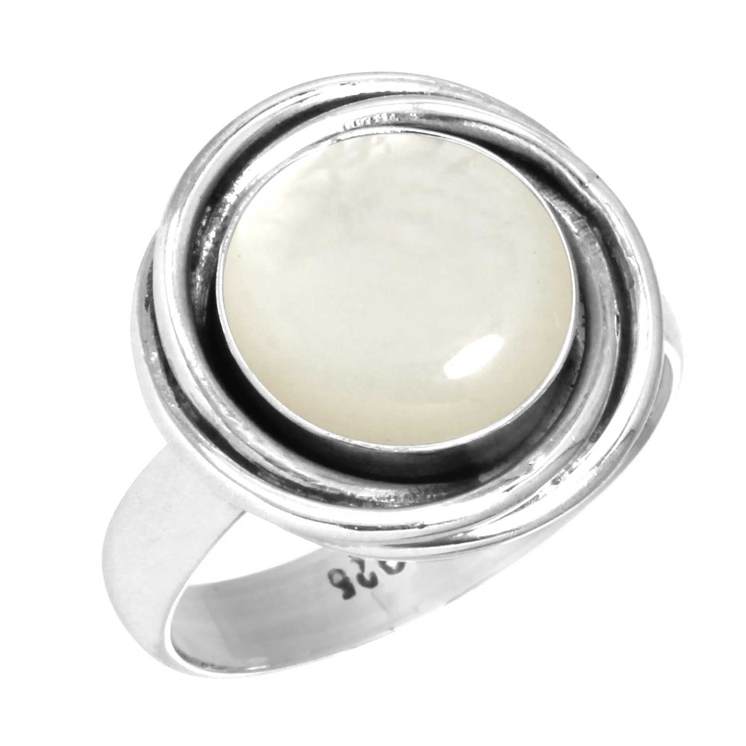925 Silver Ring For Women - Men White Natural Mother Of Pearl Stone ...