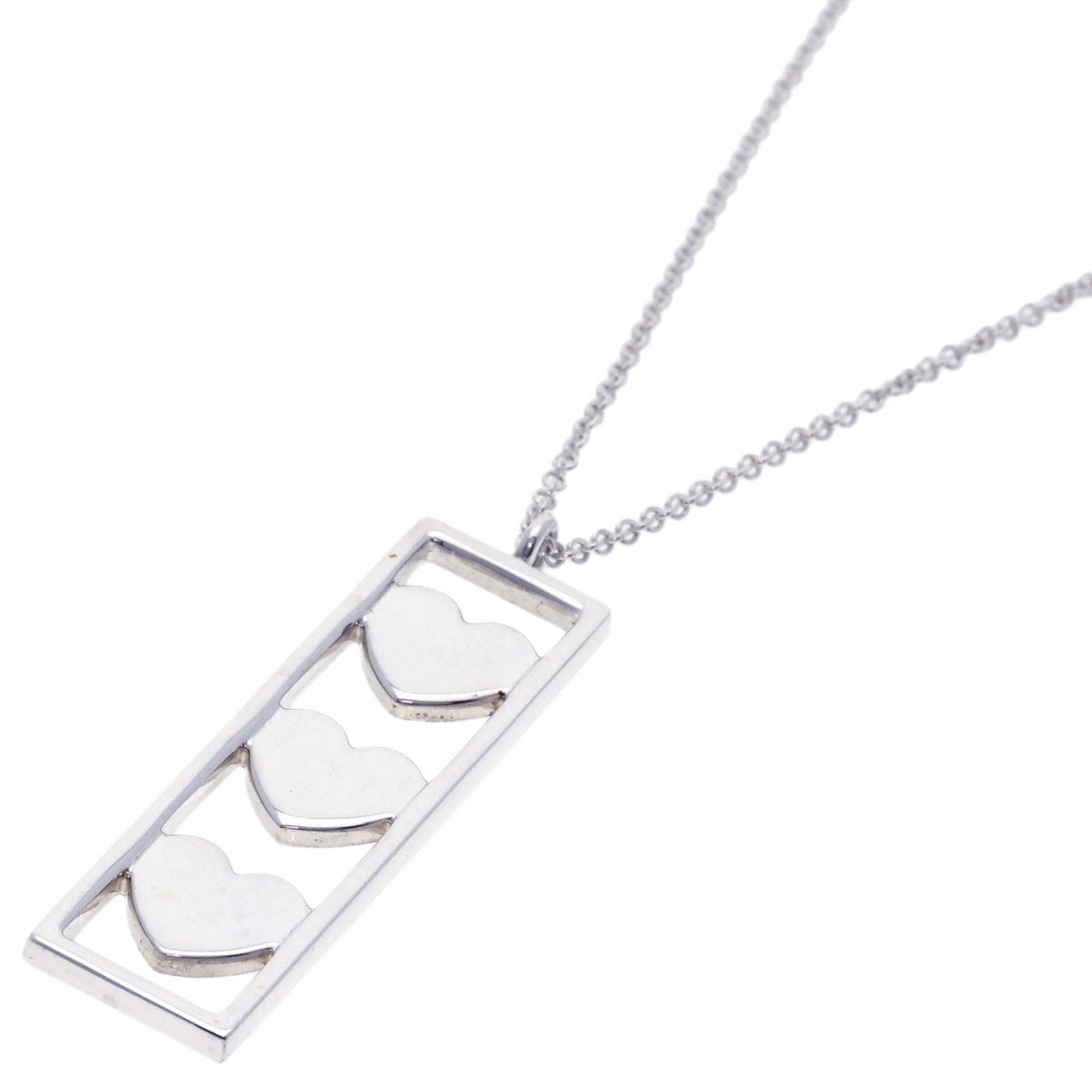 Pre-Owned Tiffany & Co. Triple Heart Plate Necklace, Silver, Women's ...