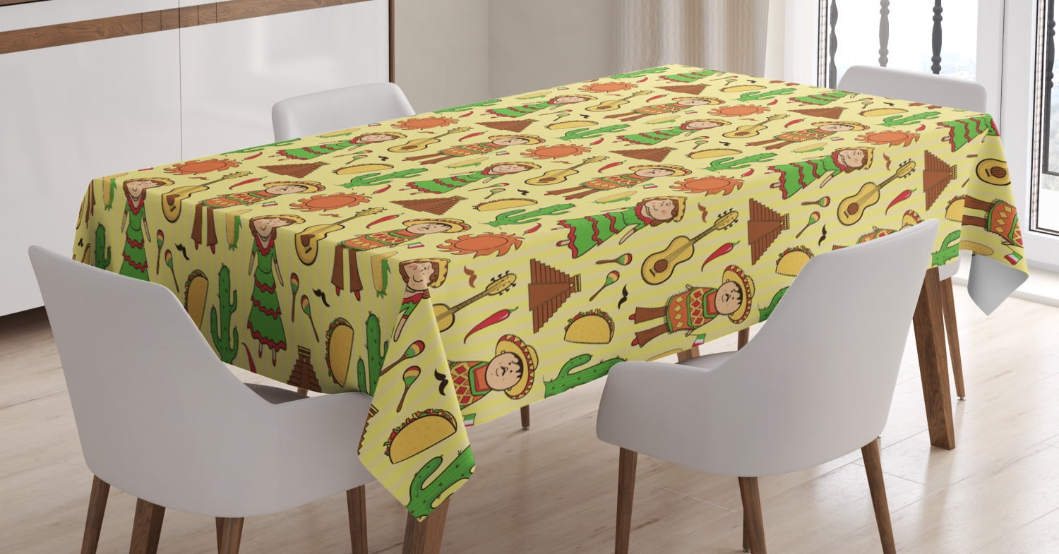 Taco Tablecloth, Mexican Culture Objects with Maracas and Vihuela Music ...