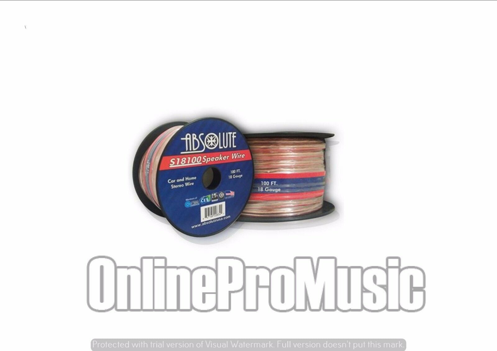 Absolute S18100 100-Feet 18 Gauge Car and Home Stereo Clear Speaker ...